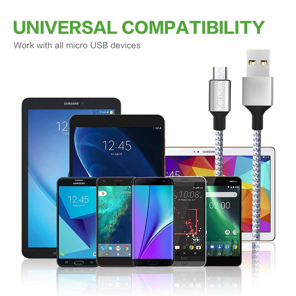 KerrKim Micro USB Cable, 2 Pack 6 FeeT Extra Long Nylon Braided Data Sync Transfer Cord Durable Android Charger Compatible with Samsung Galaxy S7 Edge S6 S5 Note 5 4 LG G4 Stylo 3 PS4 Camera Xbox