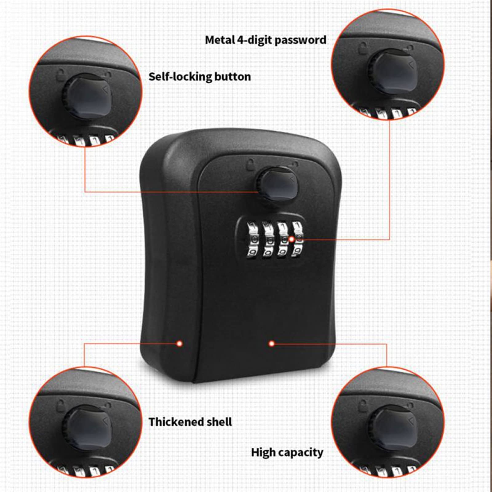 RORUN Small Safe Wall Mount Key Storage Secret Box Organizer 4 Digit Combination Password Security Code Lock No Key Home Key Safe Box Safes