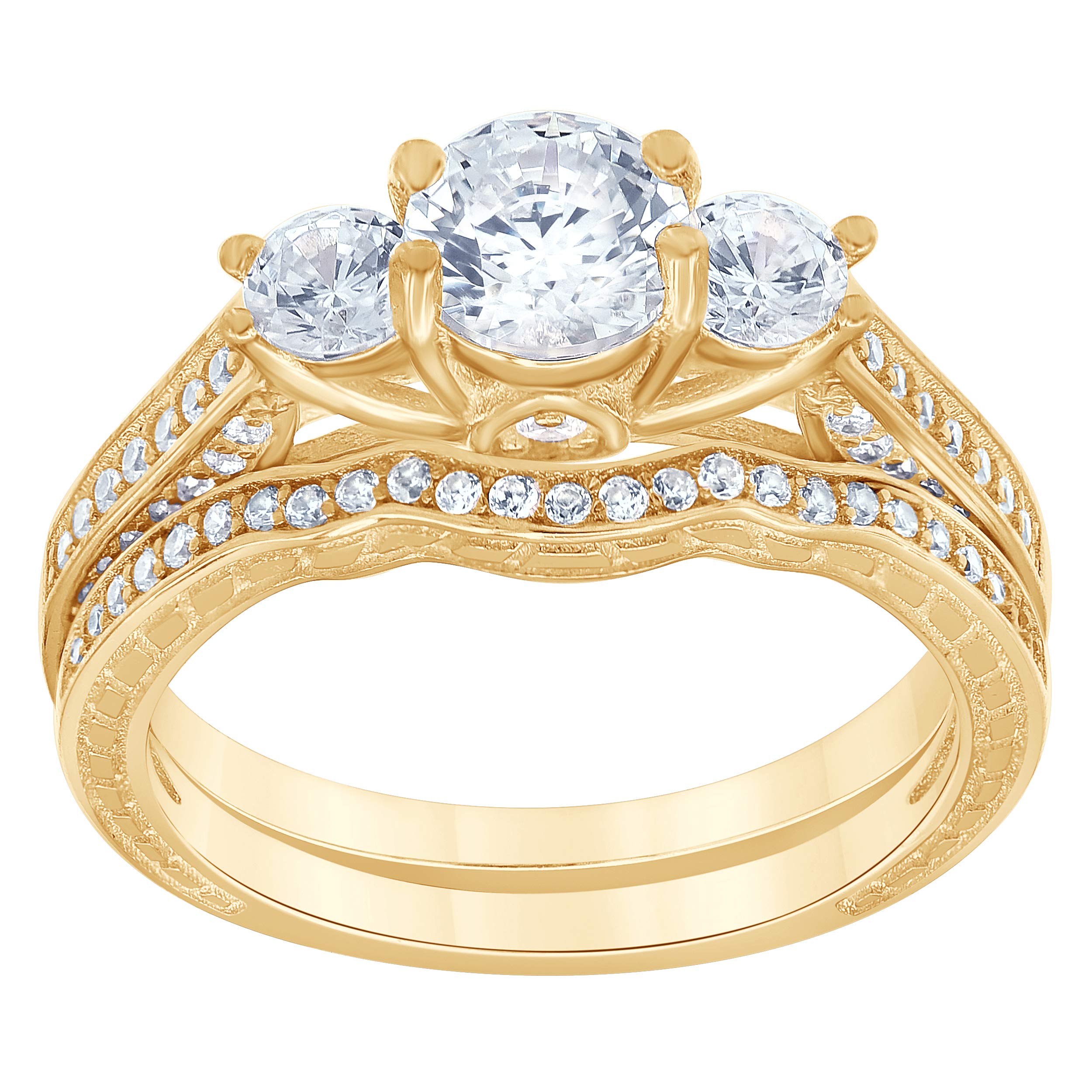 La4ve Diamonds Beyond Brilliance Beyond Brilliance Round Cut AAA Cubic Zirconia Engagement Ring Bridal Set for Women | Yellow Gold Plated Silver Ring | Fashion Jewelry for Her | Gift Box Included