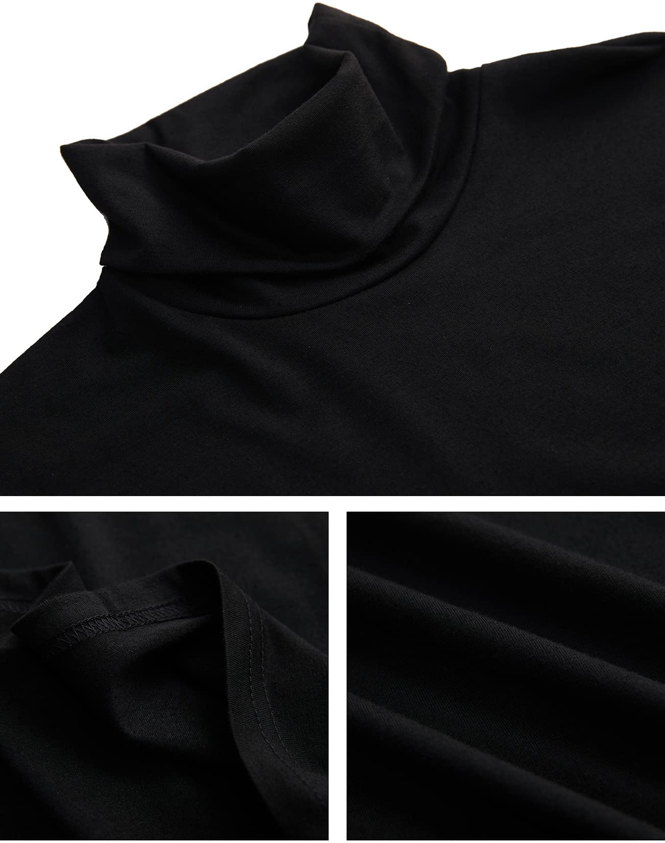 Mens Turtleneck Long Sleeve T-Shirt Slim Fit Shirts Pullover Top Thermal Casual Basic Lightweight Sweatshirt Black Large