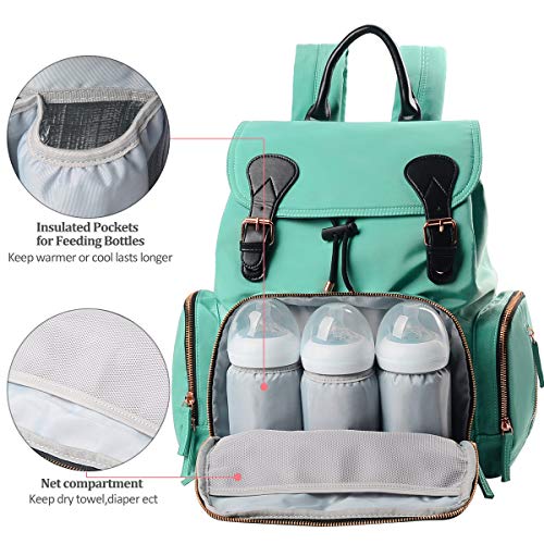 KZNI Leather Diaper Bag Backpack, Diaper Backpack Nappy Baby Bags for Mom Unisex Maternity Diaper Bag with Stroller Hanger (Blue)
