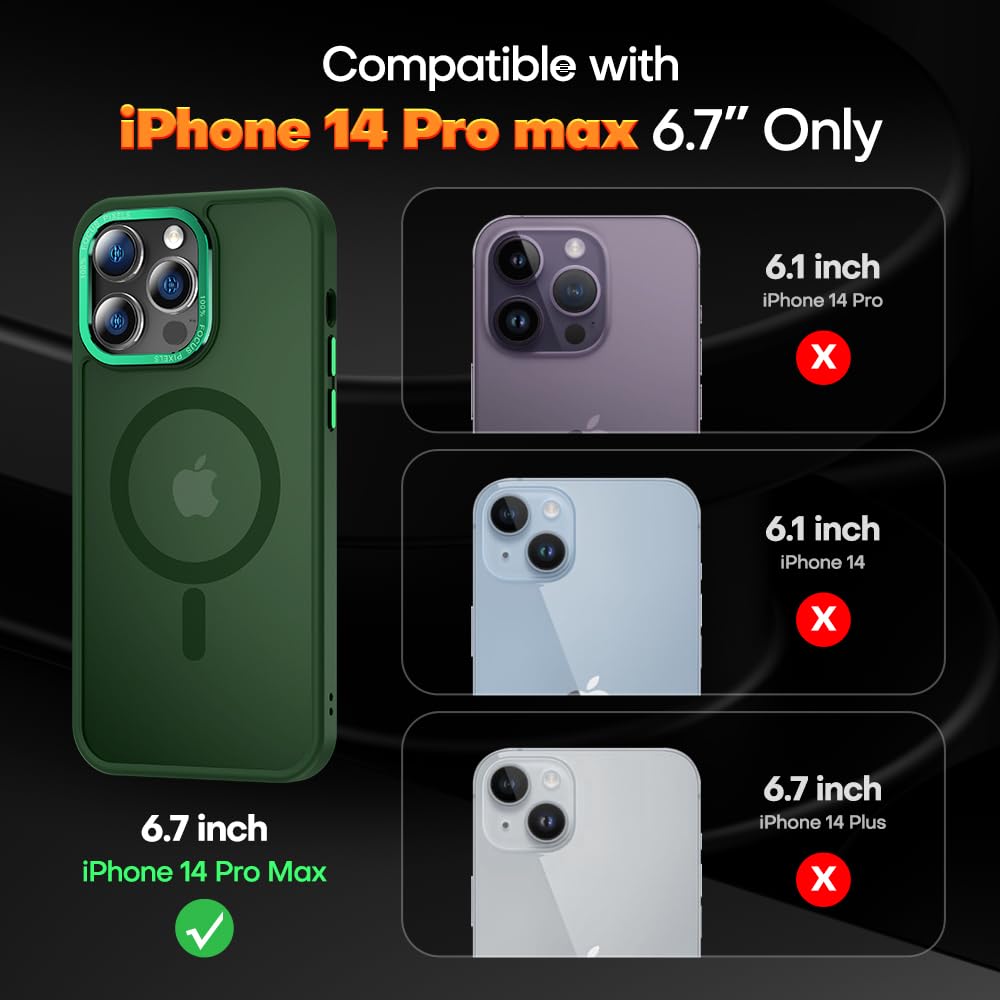 KISEN for iPhone 14 Pro Max Case Magnetic Compatible with MagSafe Slim Translucent Matte Phone Case Cover 6.7 inch, Alpine Green