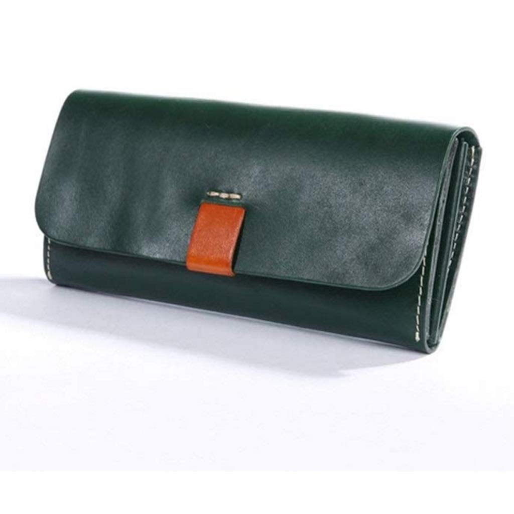 n/a Japanese Style Simple Contrast Wallet, Thin Handmade Leather Clutch, Travel Smart Handbag (Color : Green)