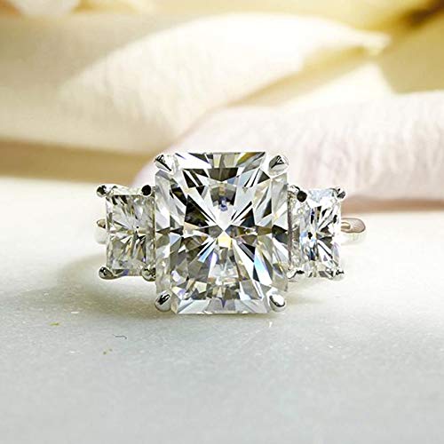 Kobelli 6 3/4 Carat TGW Three Stone Radiant Cut Moissanite Statement Engagement Ring in 14k White Gold, 6.5