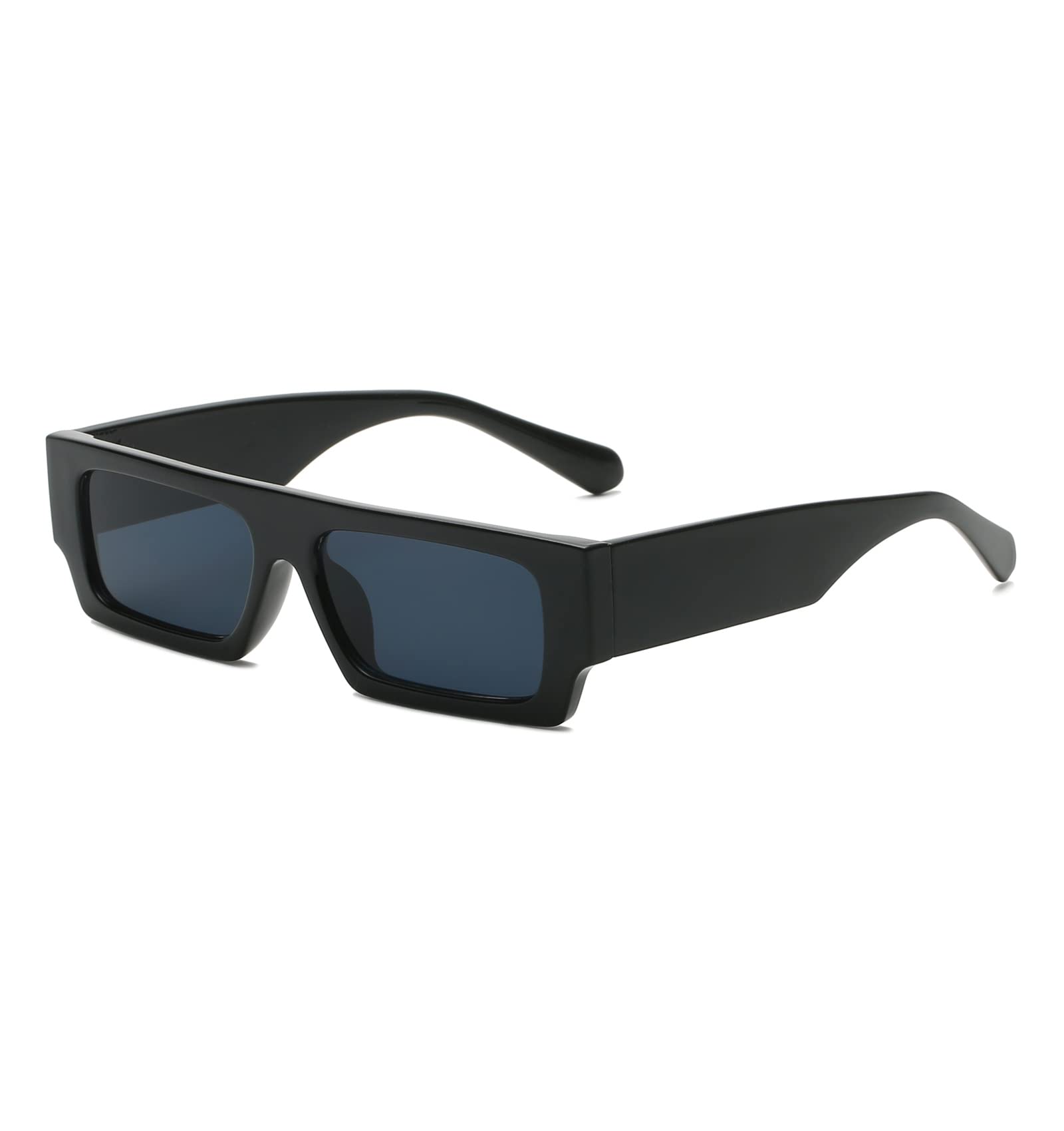 Long Keeper Retro Small Rectangle Sunglasses Women Vintage Square Men Glasses Trendy Chunky Sun Glasses UV400 (Black)