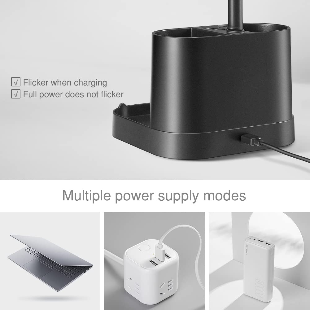 Mubarek Desk Lamps for Office Lamp 8W+3 Light Colors, USB Rechargeable & Dimmable Office Desk Lamp with USB Charging Port, 60LED+150Lumen LED Desk Lamps for Home Office Lamp LED Desk Light with Pen