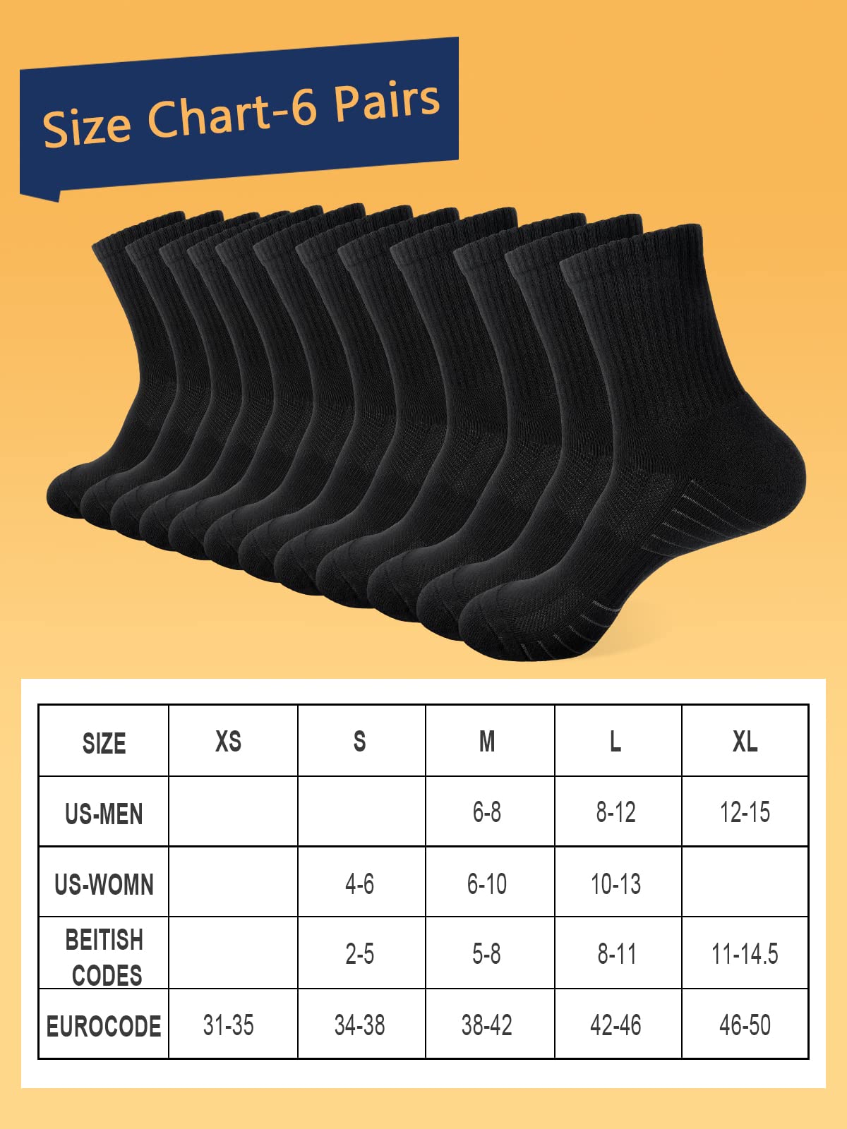 Men's Athletic Running Crew (Quarter) Cushioned Socks for Men Sports Workout or Training 6-Pair