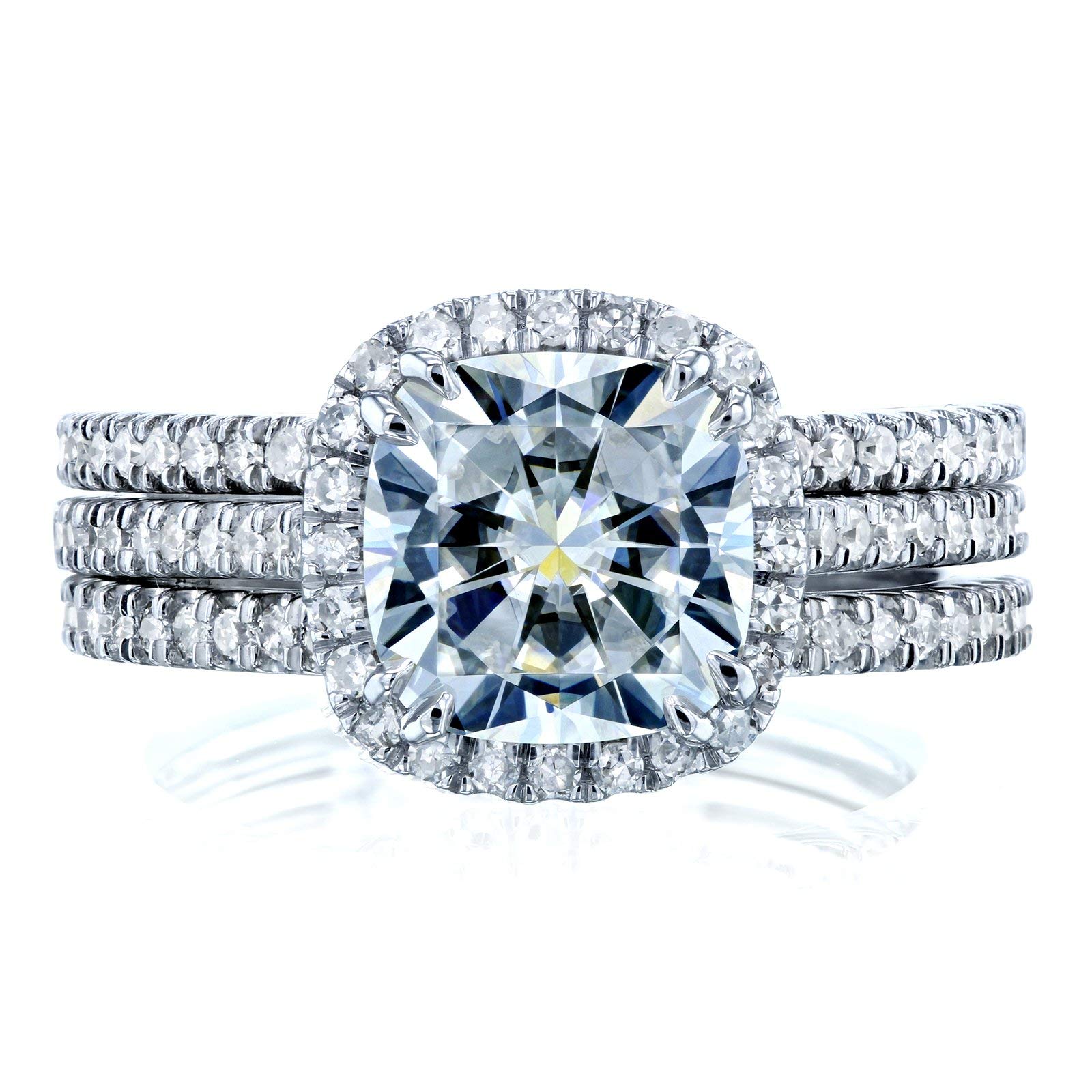 Kobelli Cushion Brilliant Moissanite Halo Bridal Wedding Rings Set 2 1/2 CTW 14k White Gold (DEF/VS, GH/I), 6.5