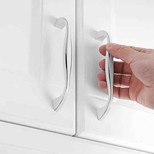 KOOFIZO Arched Cabinet Pull - White Finish with Chrome Edge Cabinet Handle, 5 Inch/128mm Screw Center, 10 Pack for Kitchen Cupboard Door, Bedroom Dresser Drawer, Bathroom Vanity and Furniture Hardware