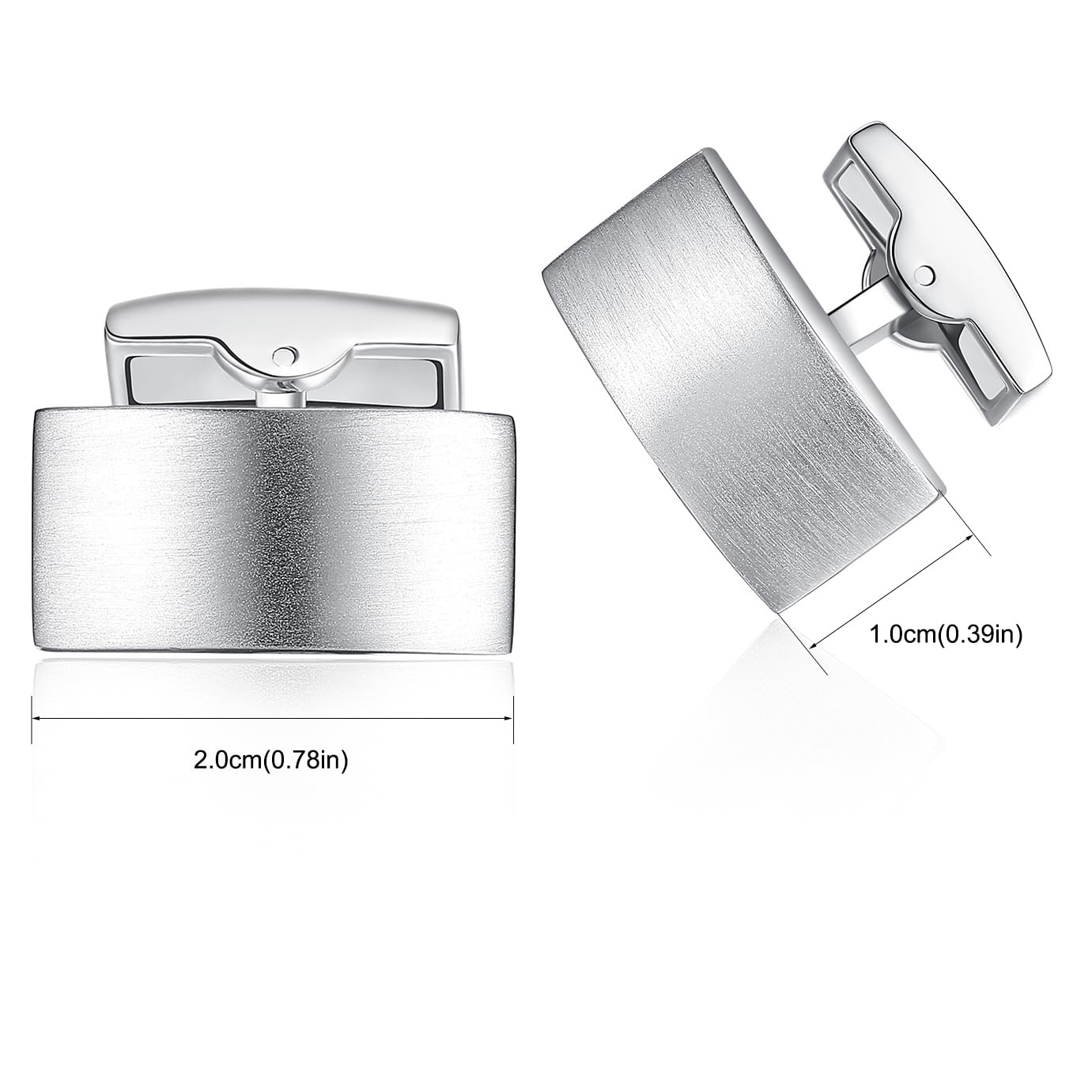 HONEY BEAR Rectangle Cufflinks for Mens Shirts Business Wedding Gift Brushed Silver