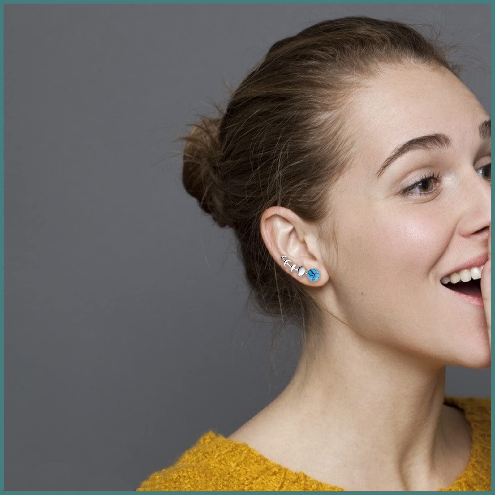 Moon Earrings Ear Wrap Climber Crawler Hook Earrings Moon Phase Silver Ear Cuffs for Women Blue