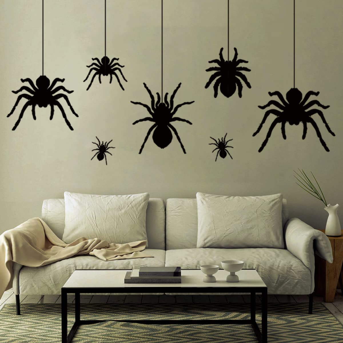 Ivenf Halloween Decorations, Extra Large Scary Spider Wall Decal Window Decor Party Supplies, 2 Sheet 51pcs