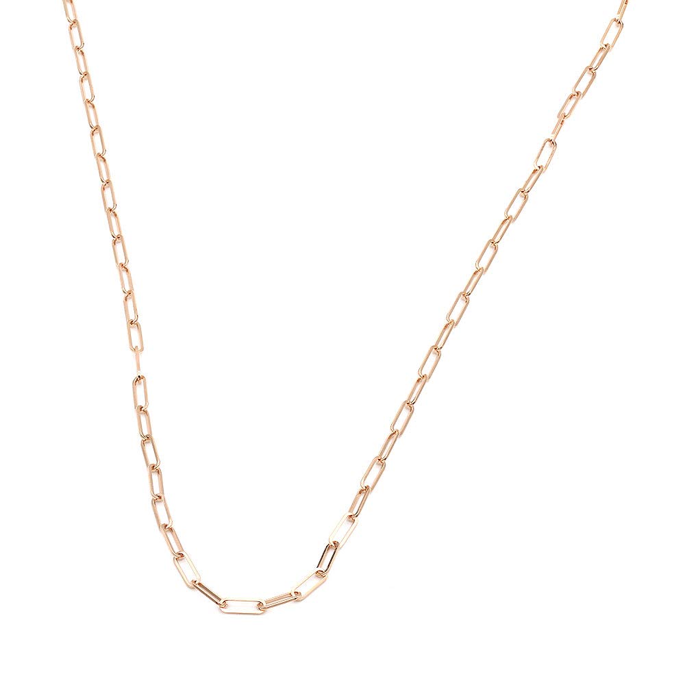 LUXURMAN Solid 14K Rose Gold Paperclip Chain 2.1mm wide 16 Inch Long Necklace with Lobster Claw Clasp