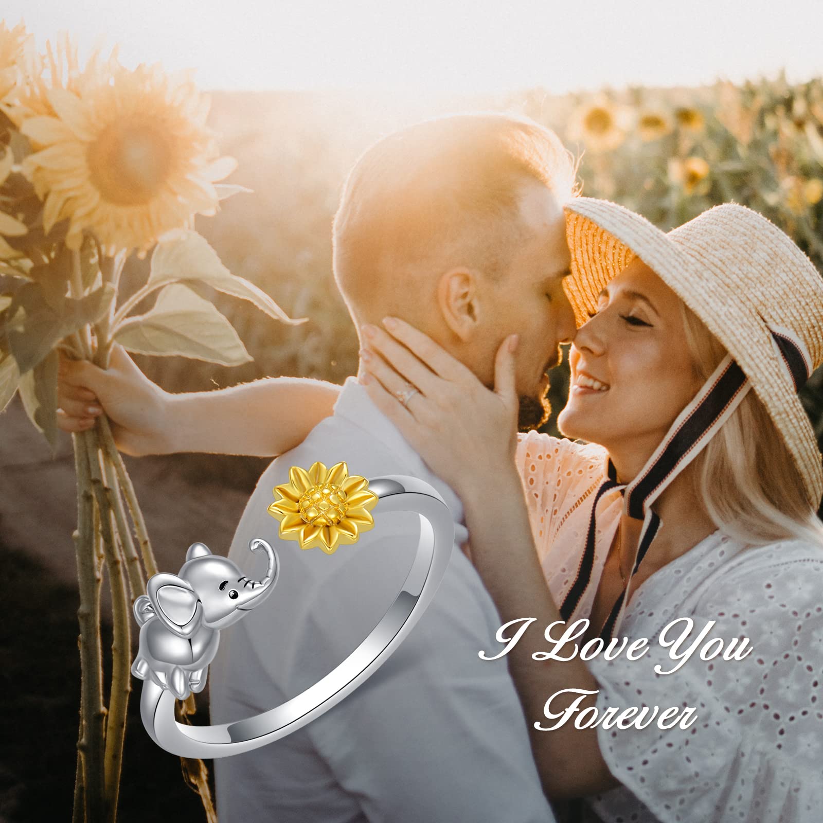 MEIDERBO Elephant Ring 925 Sterling Silver Elephant Sunflower Ring Elephant Jewelry Gifts for Women