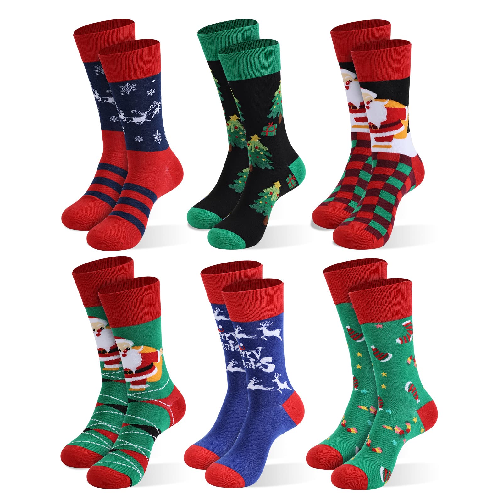 Moonlight Manor Christmas Socks For Men, 6 Pack Mens Christmas Socks, Xmas Crew Socks US Size 6-13