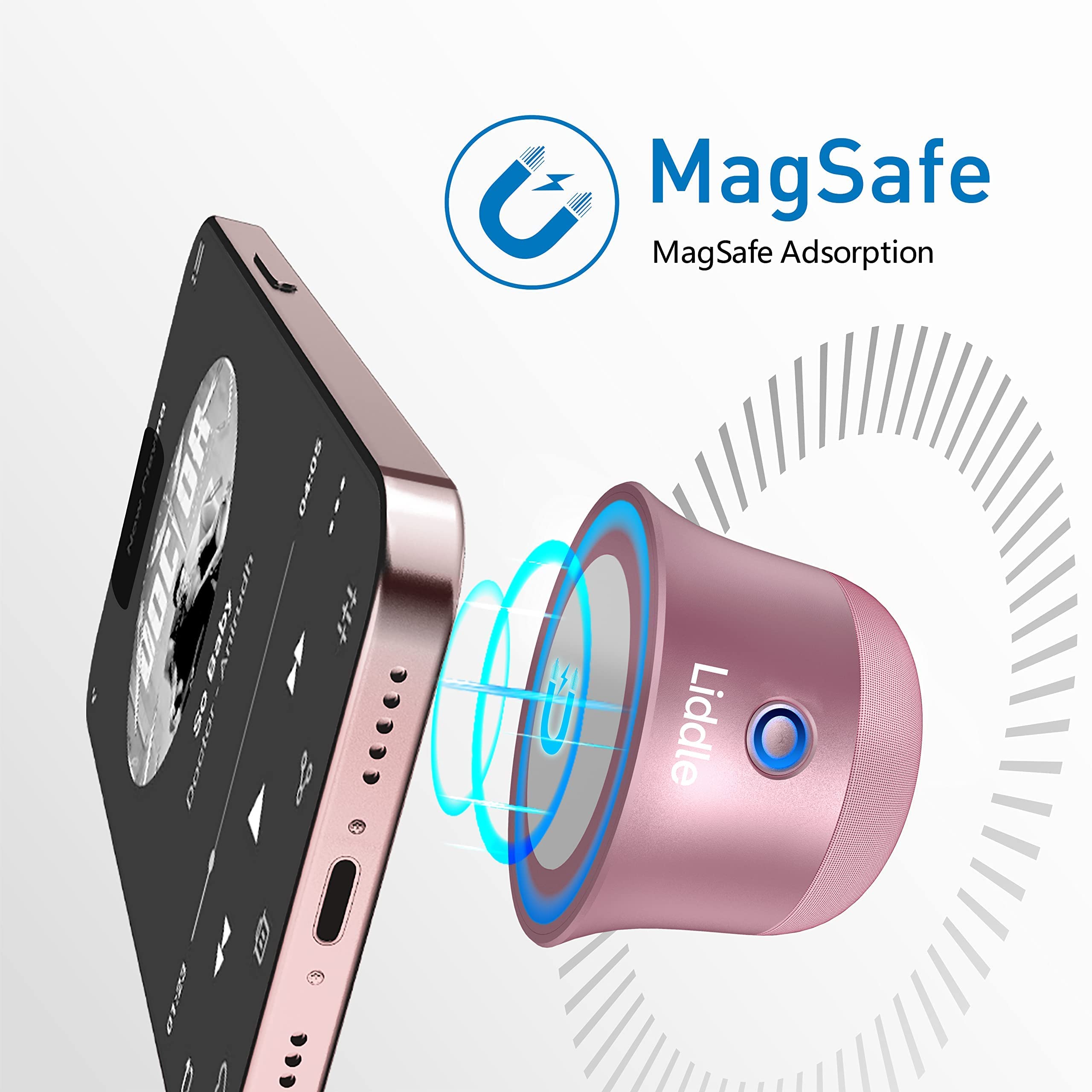 Liddle Speaker Magnetic Bluetooth Speaker MagSafe Speaker for iPhone 12/13/14/15, Wall Mountable Small Bluetooth Speaker for Golf Cart, Shower Mini Bluetooth Speaker, True Wireless Speaker (Rose Gold)