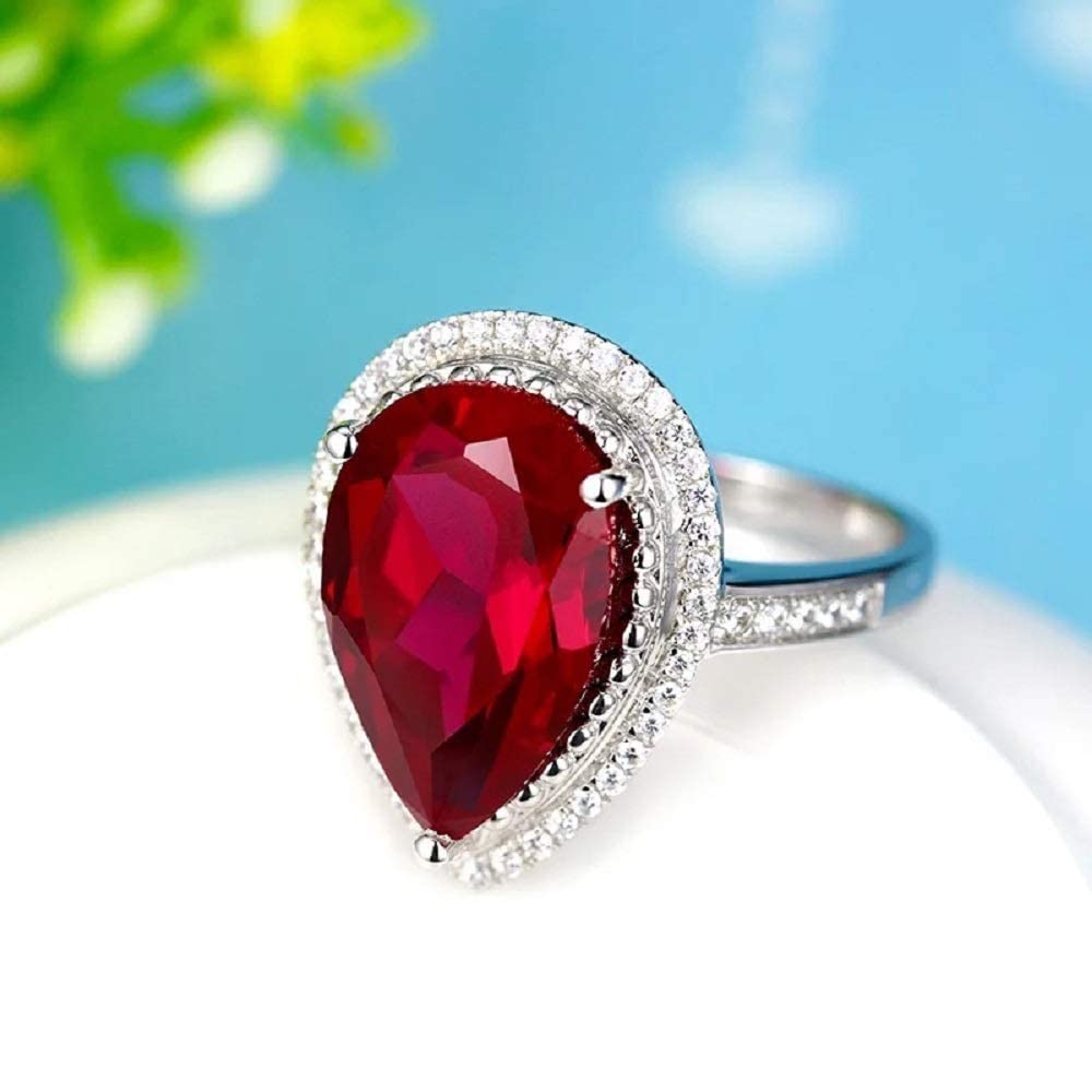 Luxury Jewelry Fashion S925 Sterling Silver Heart Ruby Promise Ring High End Simulated Diamond Women's Wedding or Engagement Ring (US Code 5-9) (9)
