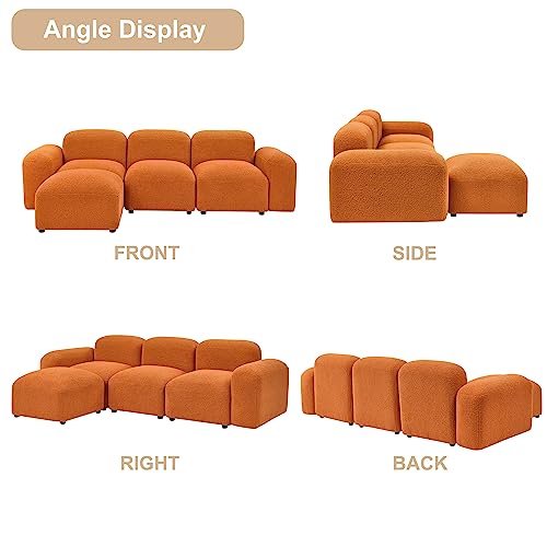 Tmsan Modular Sectional Sofa, Convertible L Shaped Couch, 94.5" Cloud Couches for Living Room Set, Teddy Fabric, Orange