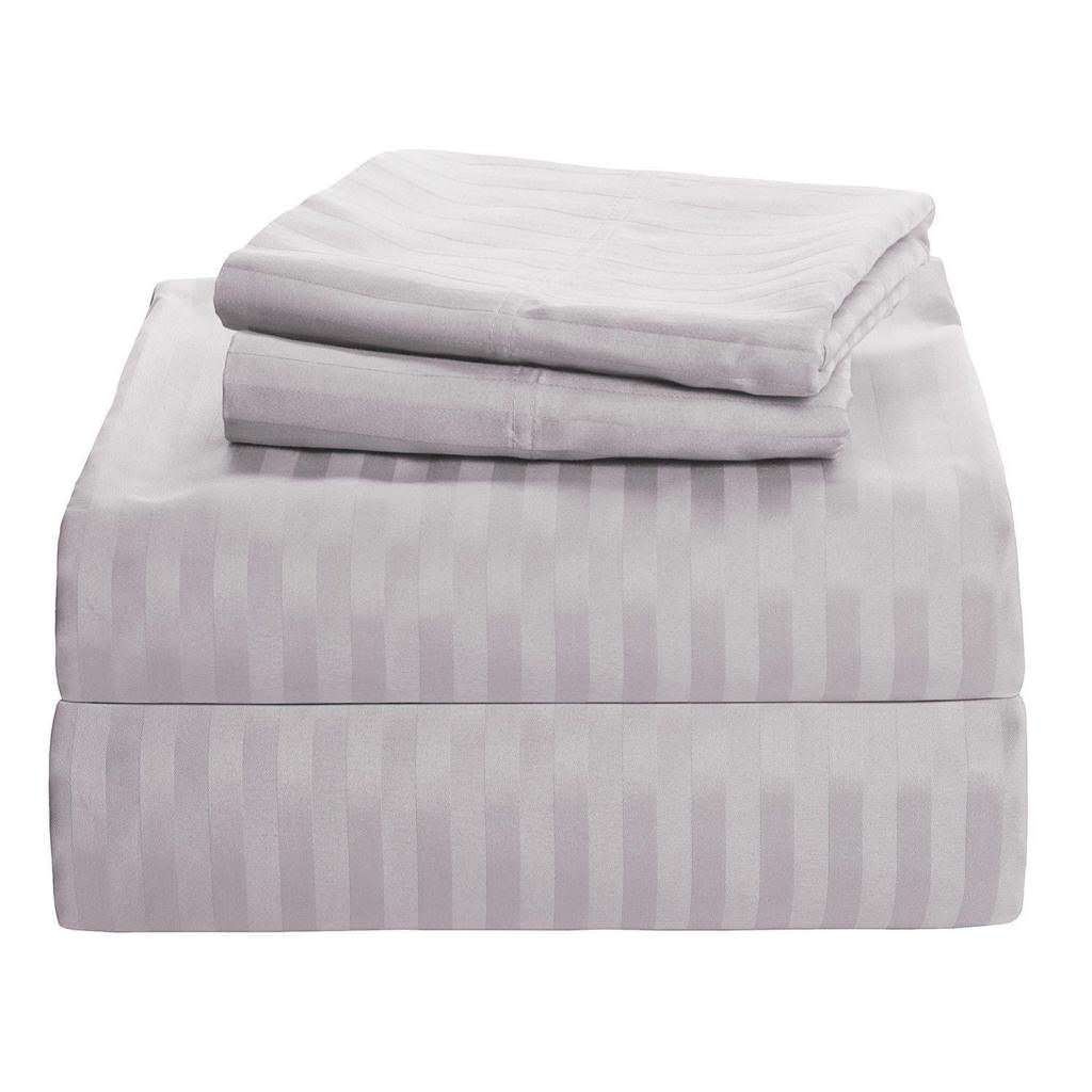 King Size Sheet Set - 4 Piece Set - 100% Egyptian Cotton, 400 Thread Count Long-Staple, Best-Bedding Sheets, Fitted Sheet fits Upto 15” deep Pocket Mattress - Easy Fit - Light Grey Stripe