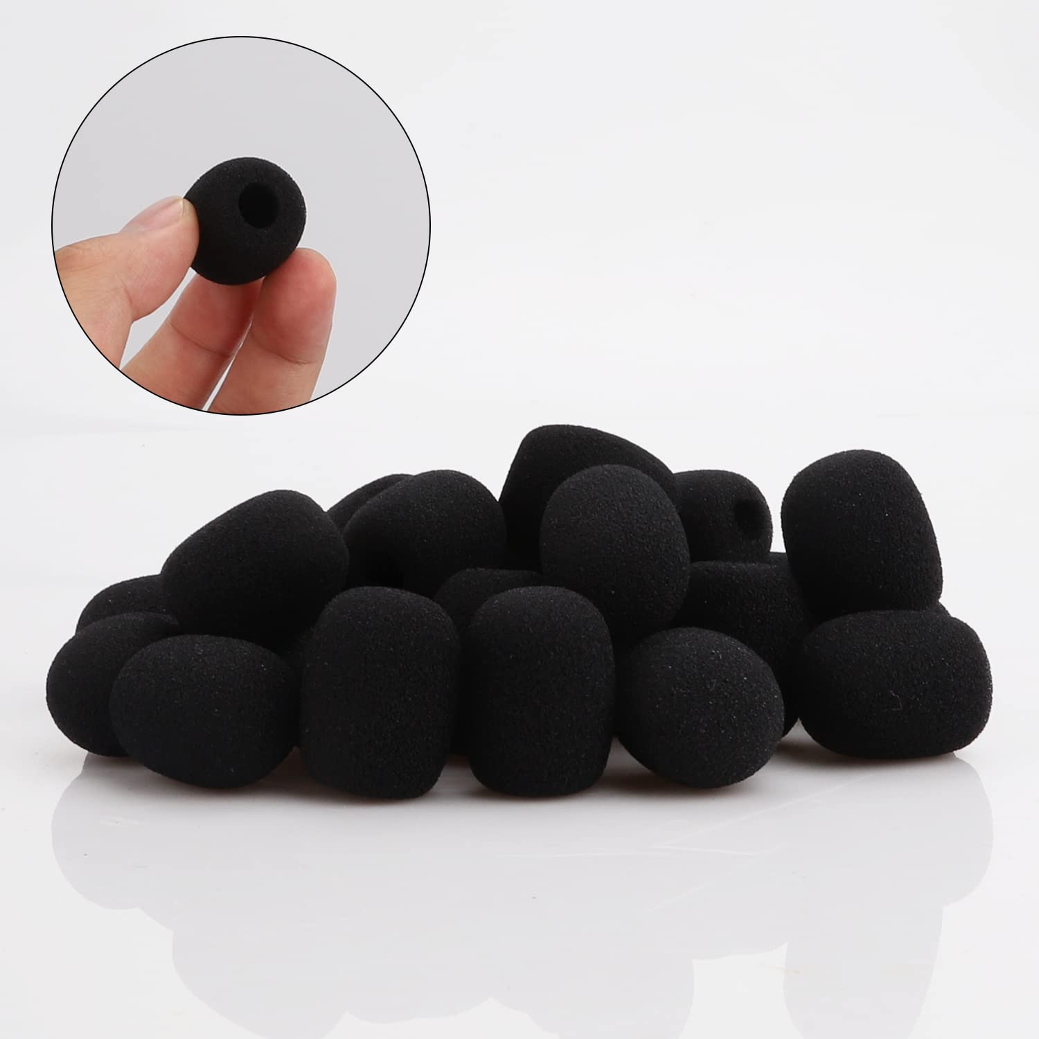 Kingovalley 30 Pcs Mini Foam Microphone Windscreen, Black High Density Mini Foam Sponge Headphone Mic Protective Covers for Various Headset Microphones