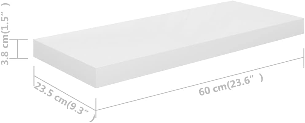 vidaXL Set of 4 High Gloss White Floating Shelves - Durable Honeycomb MDF with Metal Frame - 23.6"x9.3"x1.5"