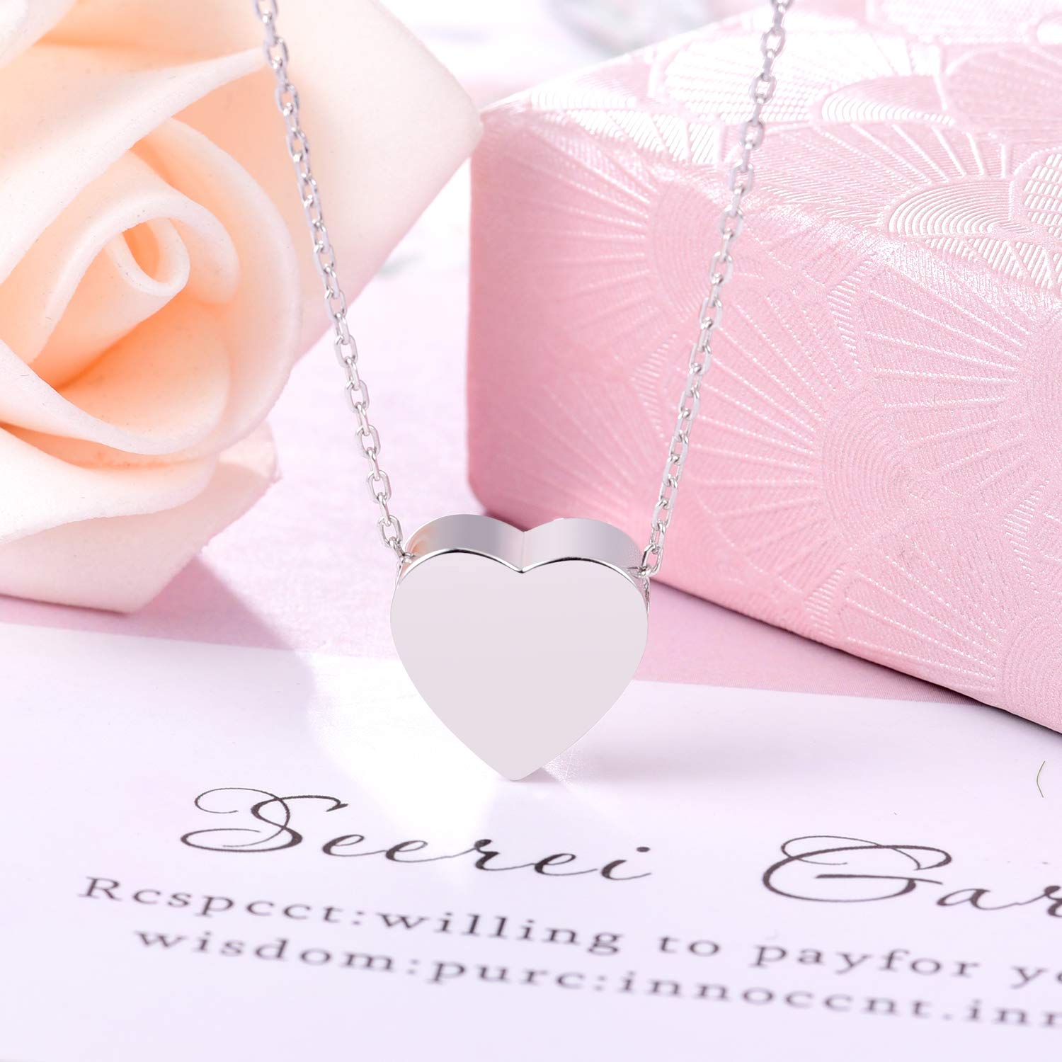 Jinlou 925 Sterling Silver Hold Loved Ones Heart Urn Necklace Pendant for Ashes Memorial Cremation Jewelry(Simple heart)