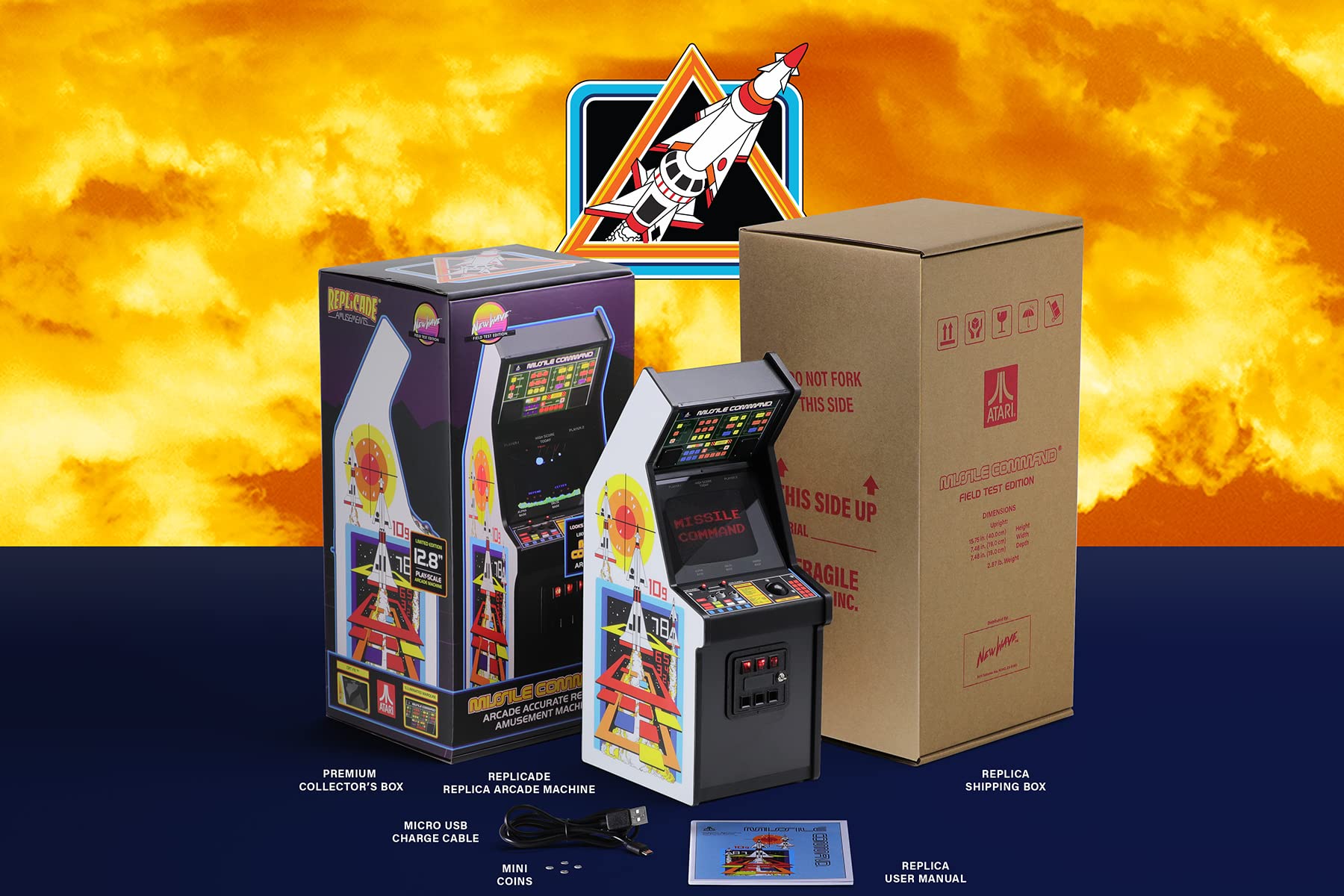 New Wave Toys Missile Command x RepliCade, Field Test Edition - Playable Video Game Arcade Cabinet 1/6 Scale 12.8 Inch with Trak-Ball XL & CRT FX Screen Lens