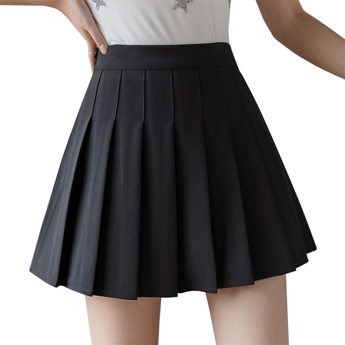Meihuida Women Girls Pleated Tennis Skirt Black M