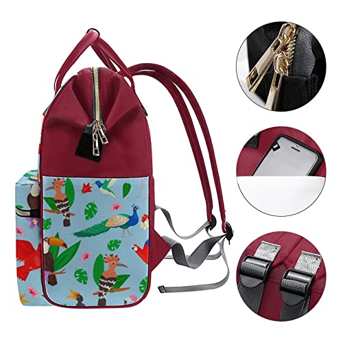 Tropical Birds Jungle Summer Waterproof Mommy Bag Diaper Bag Backpack Multifunction Large Capacity Travel Bag