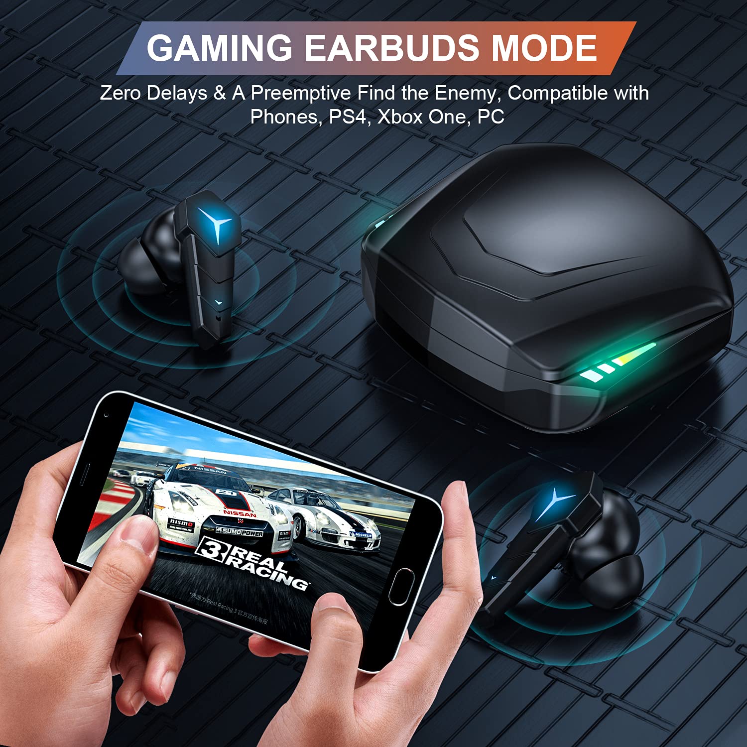Kingstar Wireless Earbuds, Gaming Bluetooth Earbuds Headphones Low Latency, Open Case Pairing Gaming Music Model Deep Bass True Wireless TWS Earbuds in-Ear for PC Mobile PUBG COD with mic