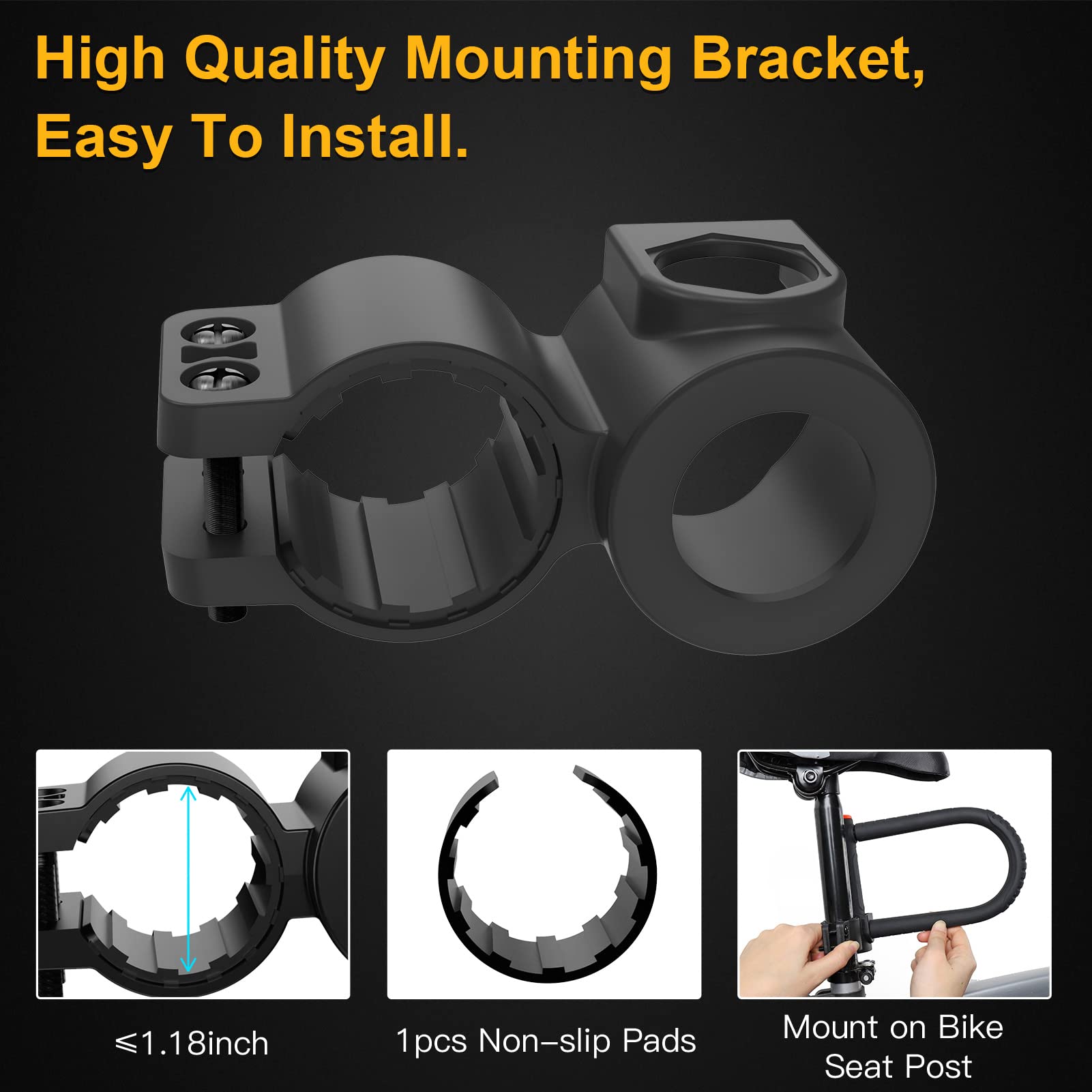 INTEKIN Bike U Lock Heavy Duty Lock , 16mm U Lock and 5ft Length Security Cable with Sturdy Mounting Bracket for Motorcycle and More, Black, Small