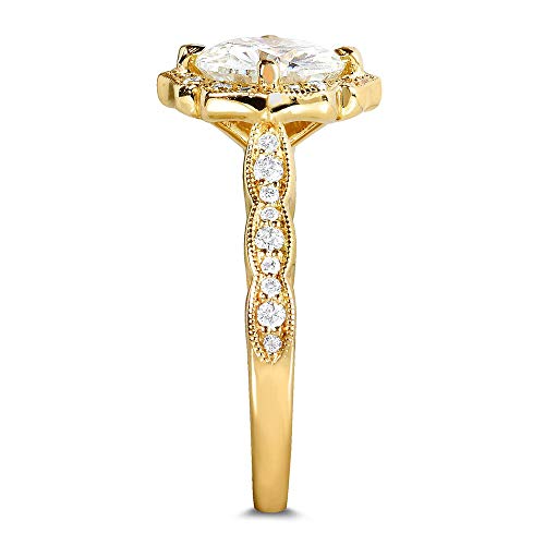 Kobelli Art Deco Floral Moissanite Engagement Ring 1 3/4 Carat (ctw) in 14k Yellow Gold, Size 8, Yellow Gold