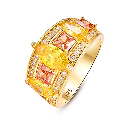 Psiroy Yellow Gold Plated Created Citrine Wedding Band Rings for Women Size 9