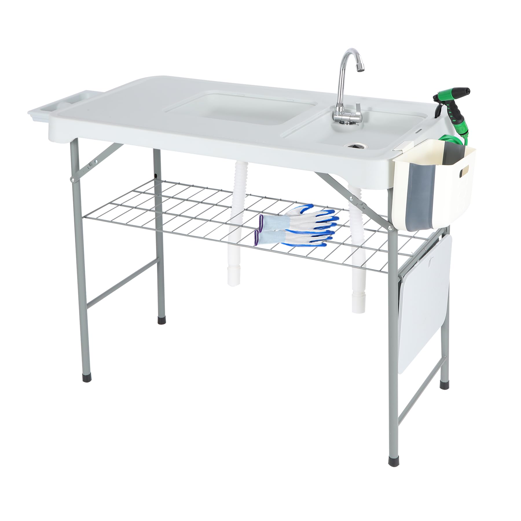 REDCAMP 39.4" Folding Fish Cleaning Table with Double Sink & Faucet, Portable Outdoor Fish Fillet Cleaning Station for Camping or Kitchen