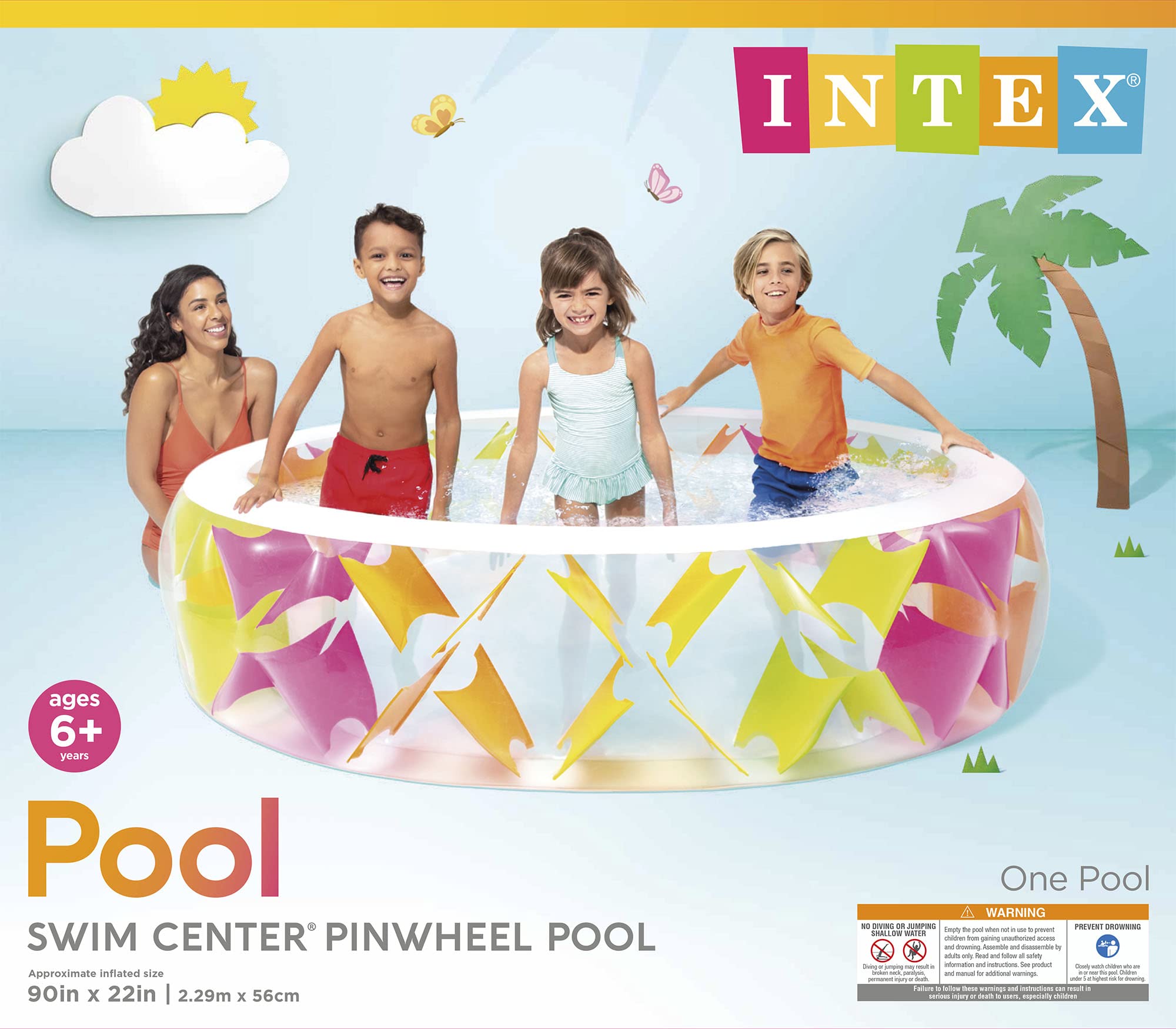 INTEX 56494EP Swim Center Inflatable Pinwheel Pool: 222 Gallon Capacity – 90" x 22"