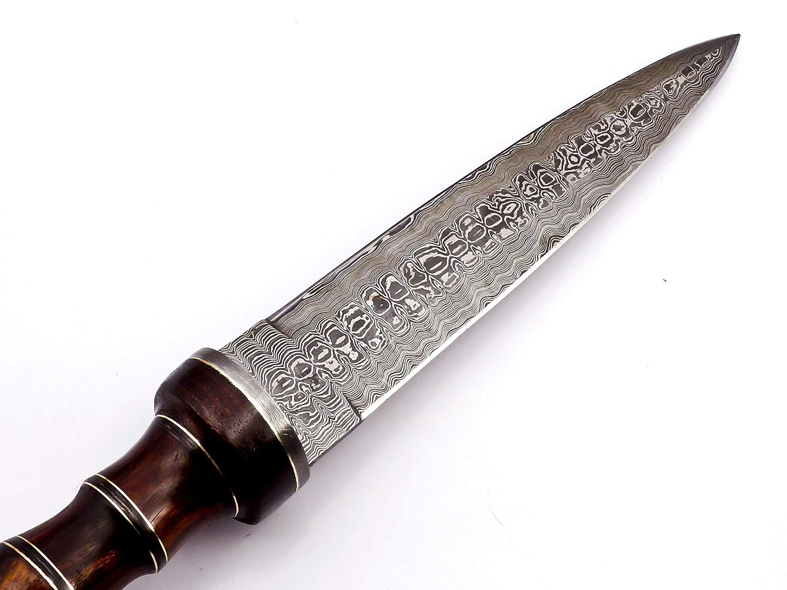Mid American Cutlery Damascus Steel Fixed Blade Hunting Knife Handle Walnut Wood With Brass Spacer