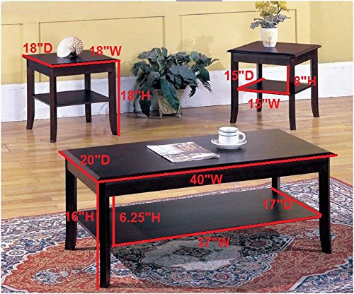 KB Designs - 3 Piece Wood Coffee Table Set with Storage Shelves, Dark Cherry