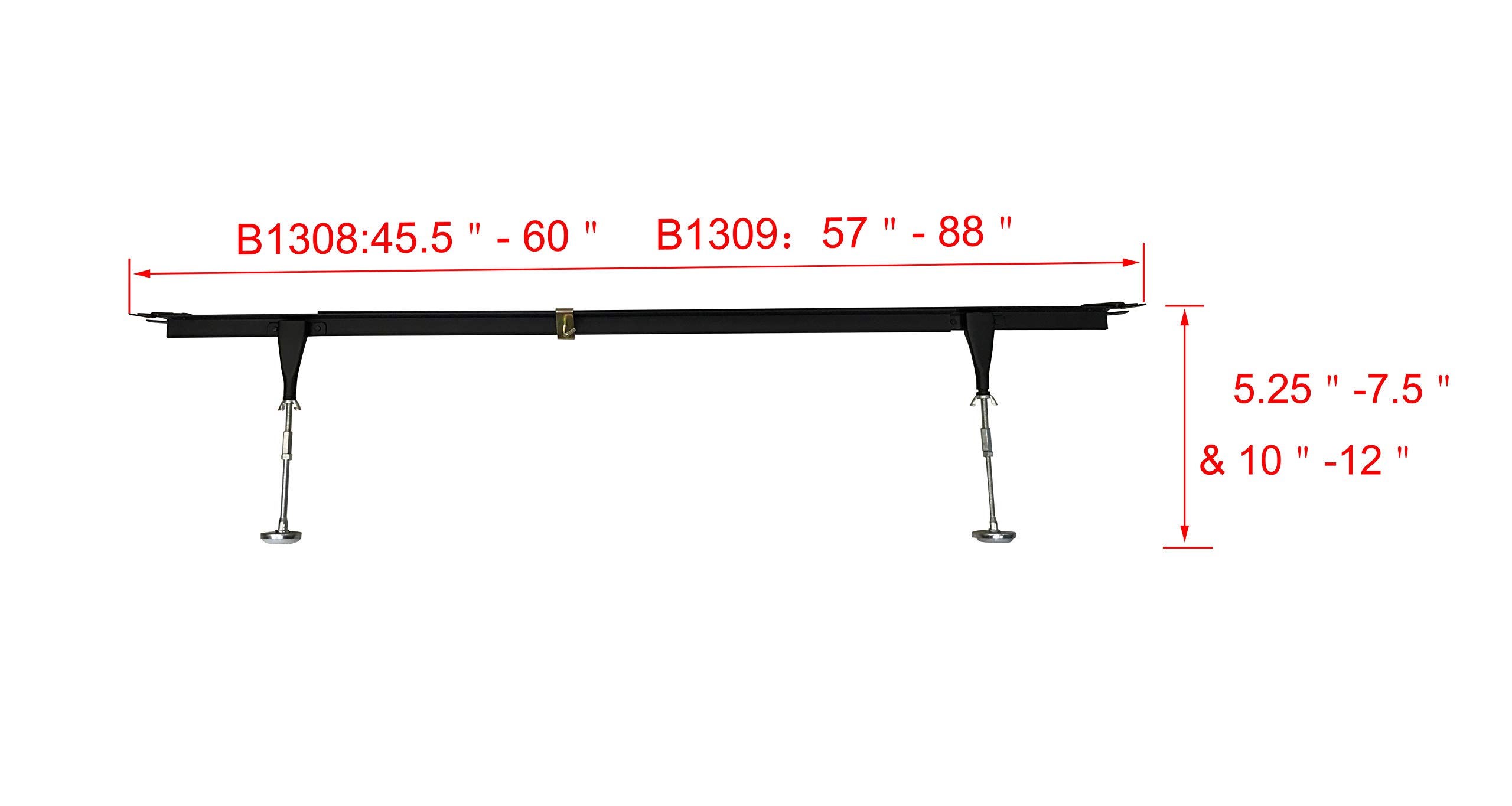 KB Designs - Metal Adjustable Bed Frame Center Support Rail System (Twin/Full/Queen)