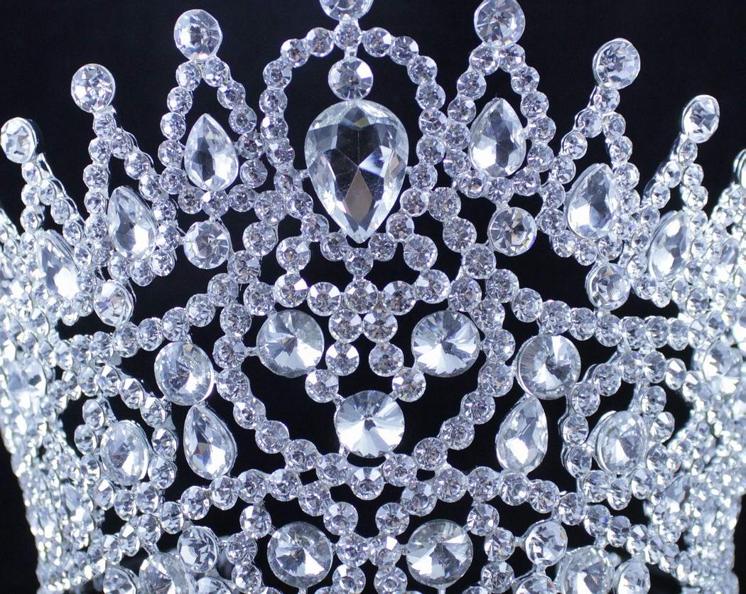 Janefashions Sexy Beauty Queen Clear White Austrian Rhinestone Crystal Large Tiara Crown Hair Combs Jewelry Headpiece Pageant T2178 (Silver With Combs)