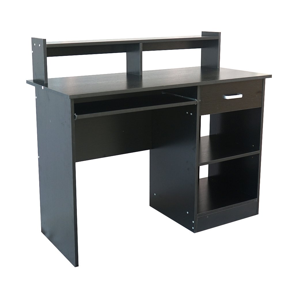Kcelarec Computer Desk with Keyboard Tray and Drawer Small Home Office Bedroom, Homework and School Studying Writing Desk for Student with Storage (Black)