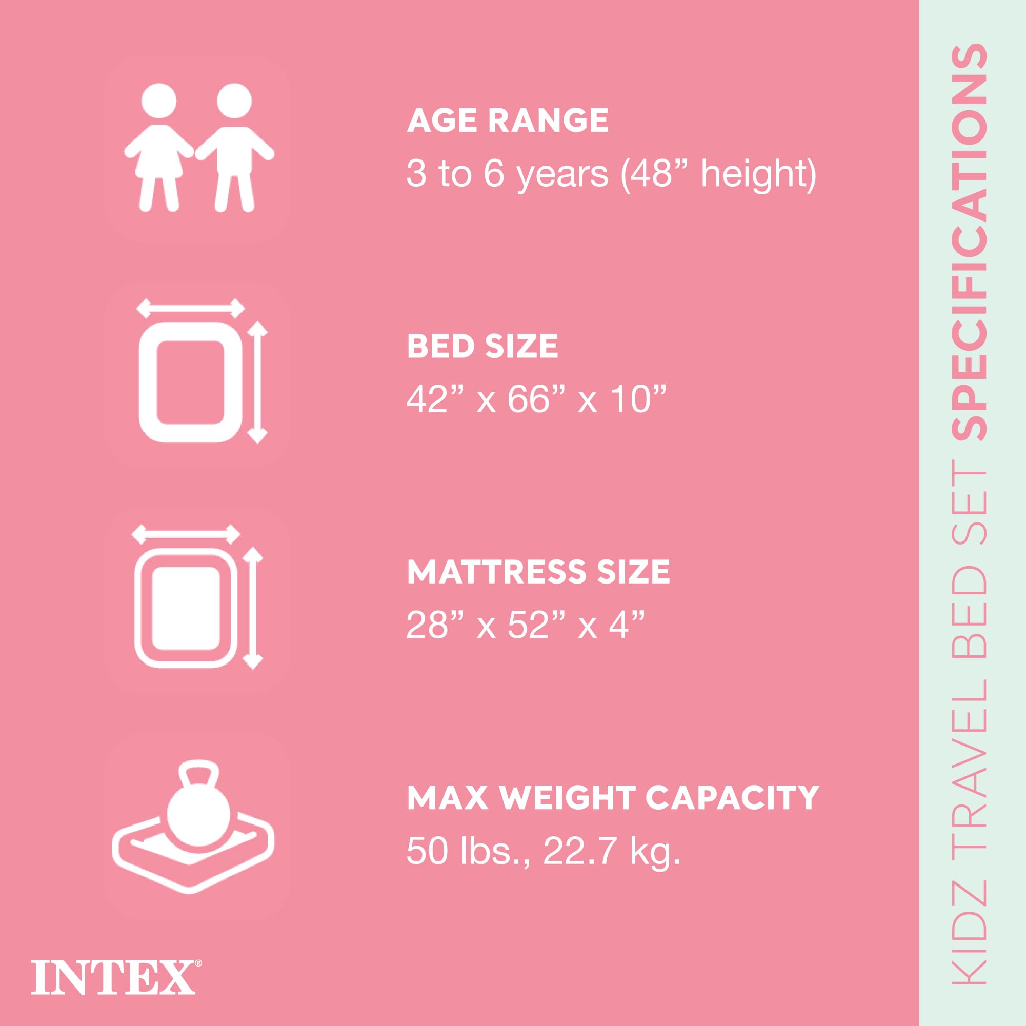 Intex 66810EP Inflatable Kidz Travel Bed Set: Includes Hand Pump and Carry Bag β Removable Mattress β Quick Inflation β Indoor Use β 28" x 52 x 4