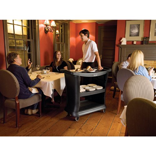 Rubbermaid Commercial Products Executive Series Utility Cart with Wheels, Black, Two Shelf Cart for Kitchen/Restaurant/Cafeteria/School/Storage 300 lbs. Capacity