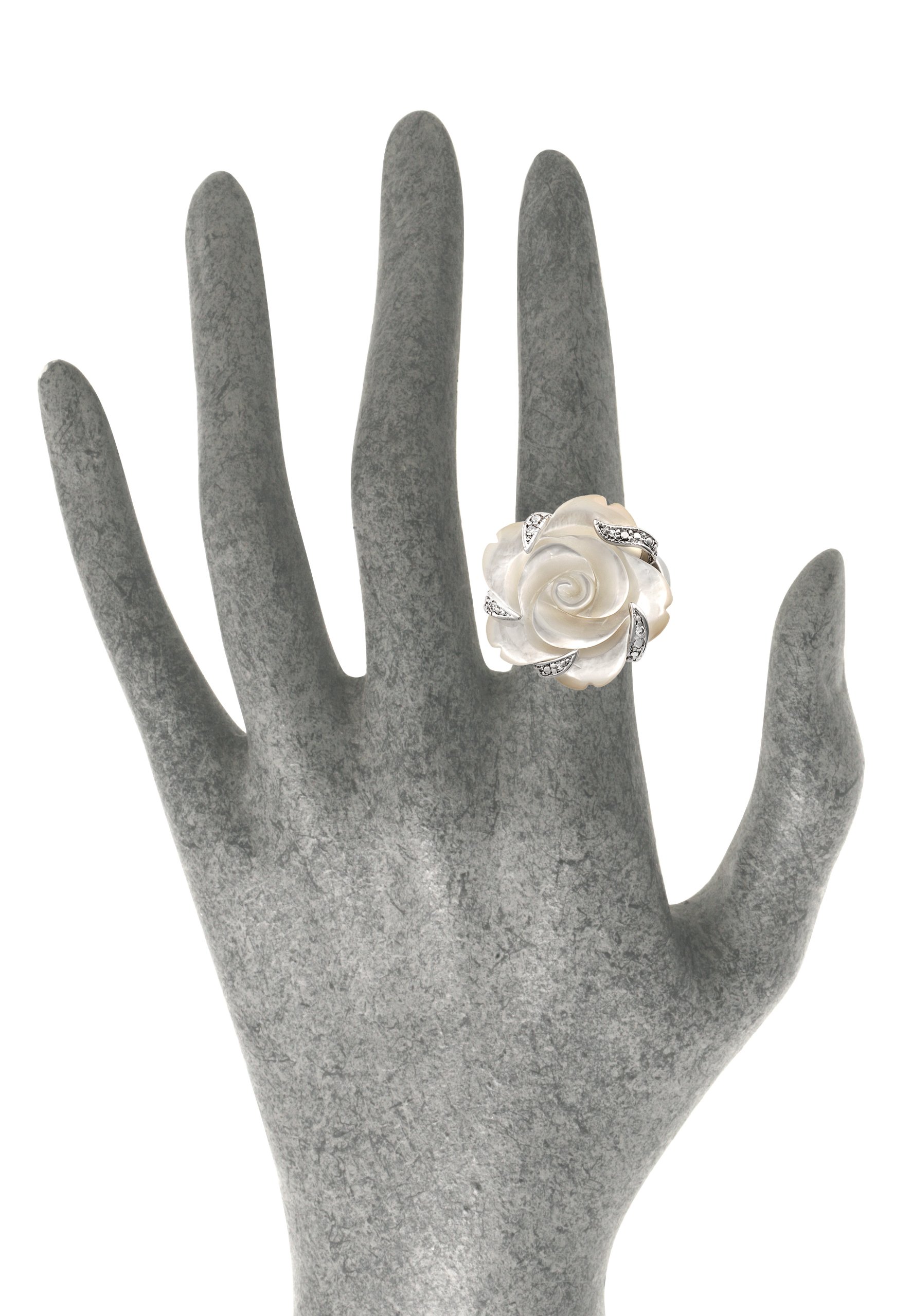 JanKuo Jewelry Carved Mother of Pearl Flower with CZ Cocktail Ring with Gift Box. (7)