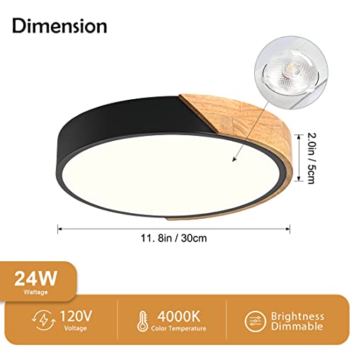 Vikaey Modern 6 Rings LED Ceiling Light & Black Dimmable LED Ceiling Light(11.8")