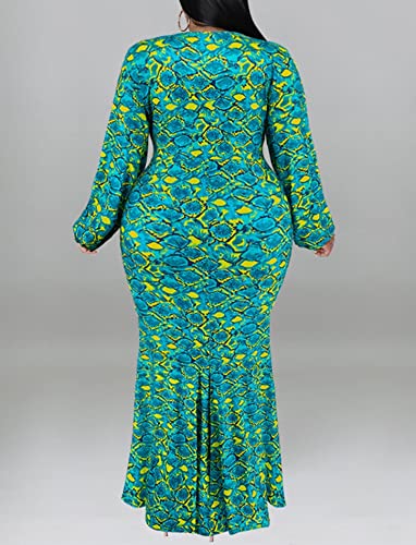 IyMoo Women's Sexy Plus Size Bodycon V Neck Latern Sleeve Ruched Wrap V Neck Cocktail Evening Mixi Dresses 038 Green 5XL