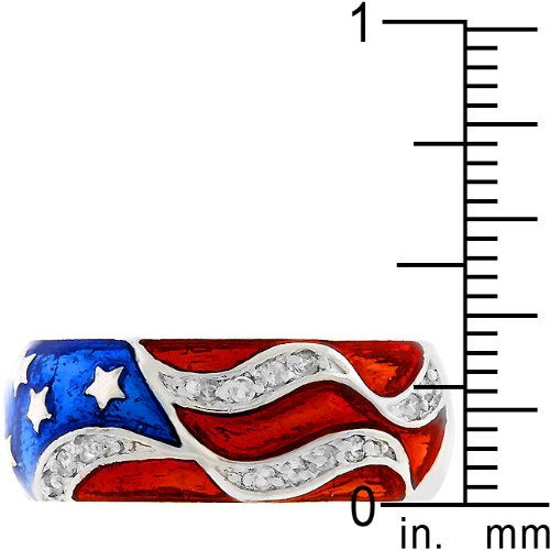 Kate Bissett USA American Flag Patriotic Ring with Red and Blue Enamel and Cubic Zirconia Size 5