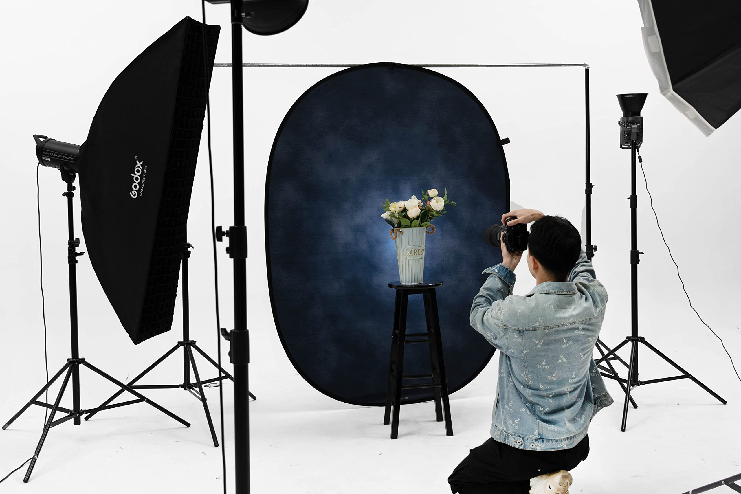 Kate Collapsible Backdrop Pop Up Backdrops Blue Portable Background for Portrait Photography, for Video Conference, for Live Stream, 5x6.5ft