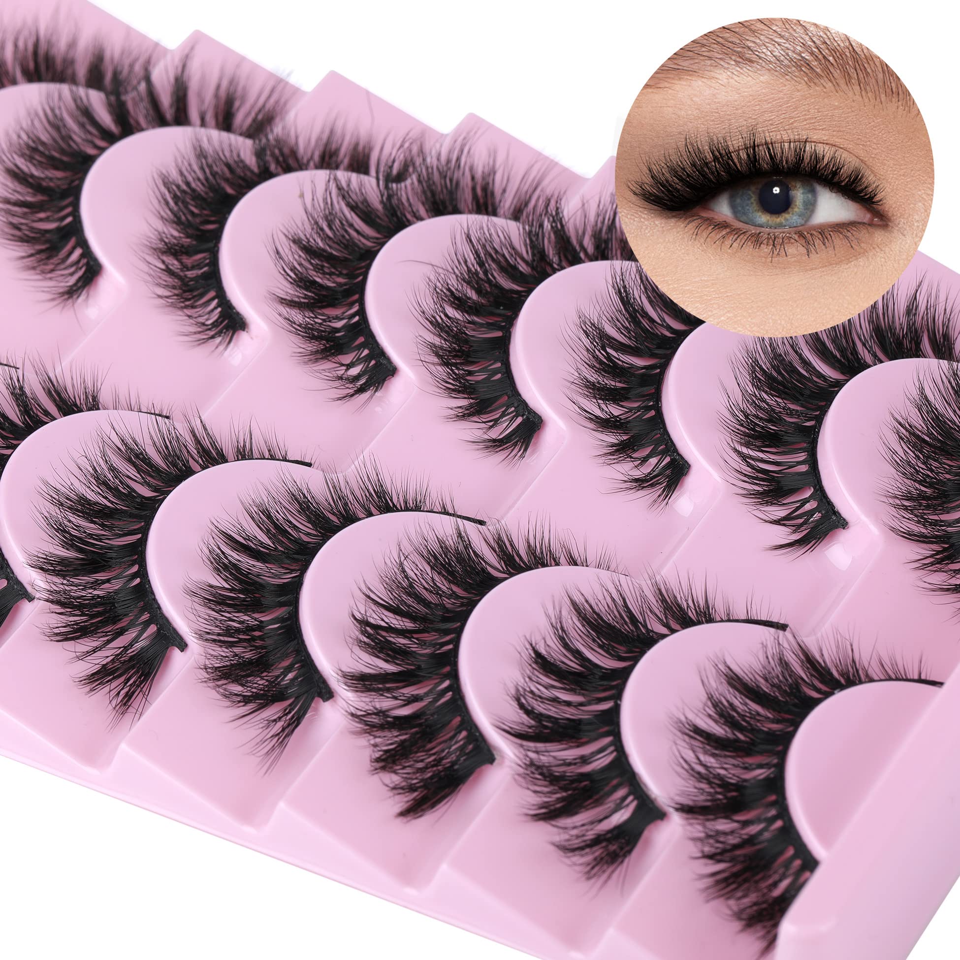 Lashes Cat Eye Natural Eyelashes Wispy 3D Curly Short Crisscross Mink Lashes 8 Pairs Fluffy Fake Eyelash Pack by Mavphnee