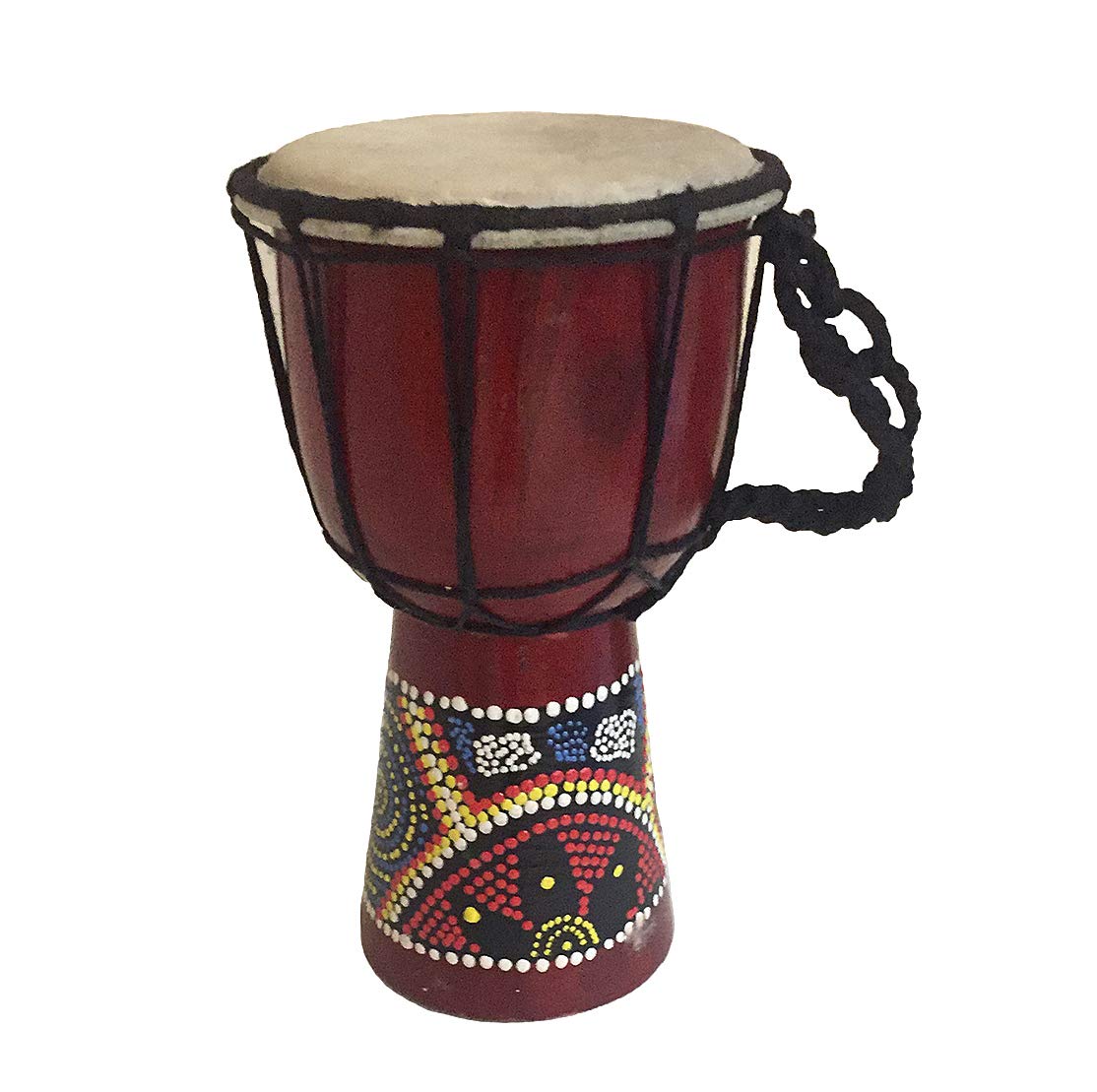 JIVE Djembe Drum African Bongo Congo Hand Drum Damaru For Kids Adults Aboriginal Dot/Carved Design Goat Skin SOLID Wood - (6" High - Painted/Carved) - NOT MADE IN CHINA