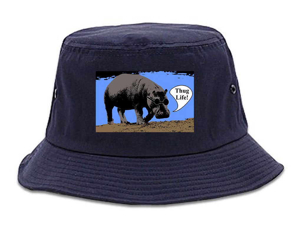 Kings Of NY Cool Hippo Thug Life Funny Mens Bucket Hat Navy Blue